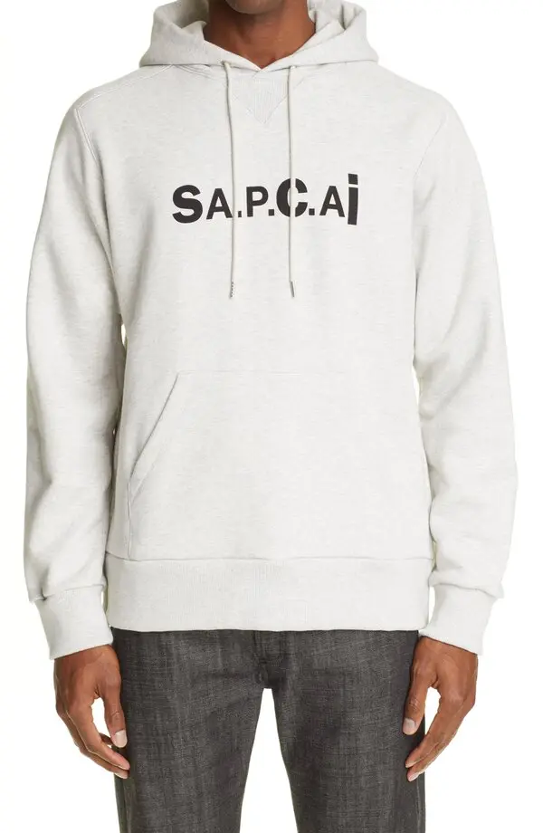 A.P.C. X Sacai Taiyo Logo Hoodie - Pebbled Heathered Light Grey